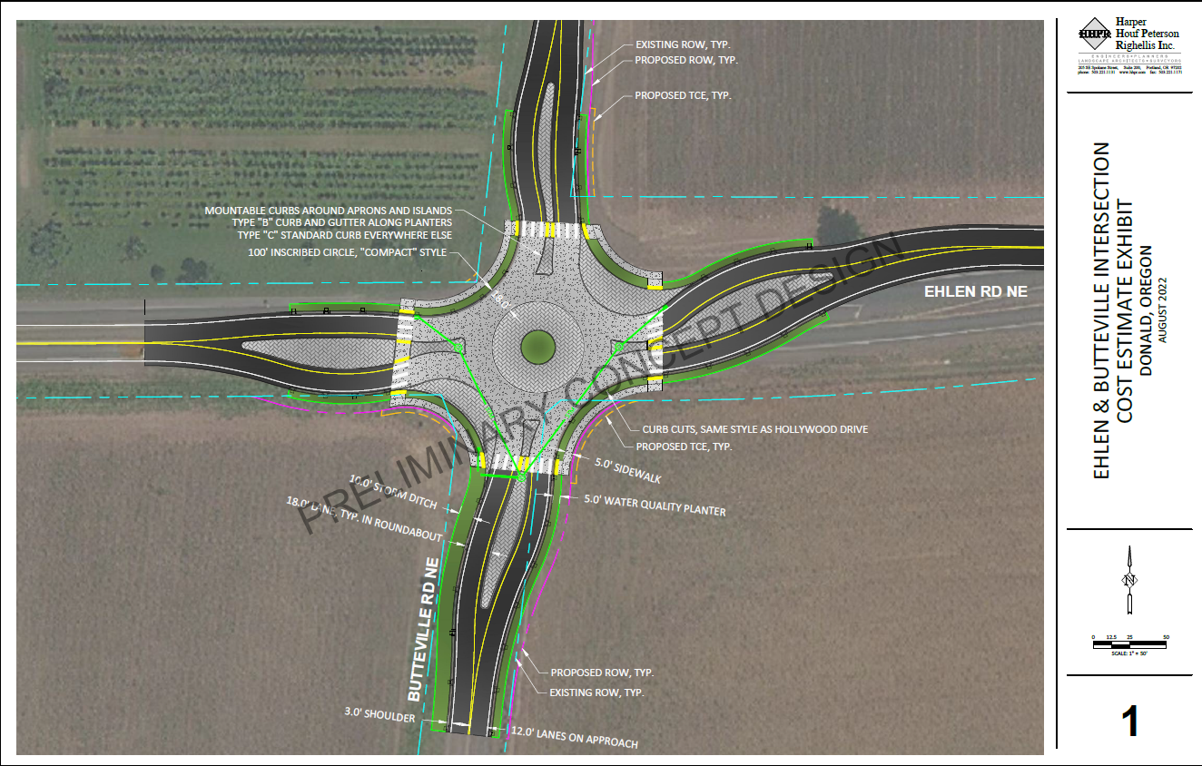 Ehlen Rd at Butteville Rd Roundabout